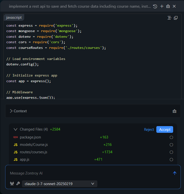 You can choose to apply code files to your project or reject them to ...